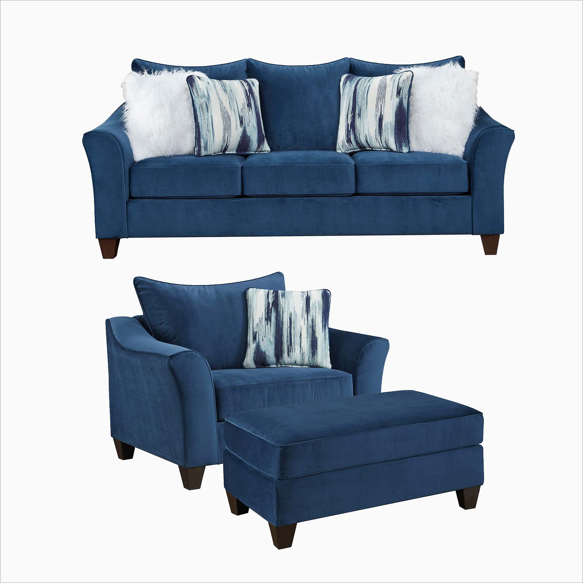 Red Barrel Studio® Mashala Fabric Pillowback 3-Piece Sofa Set, Navy ...