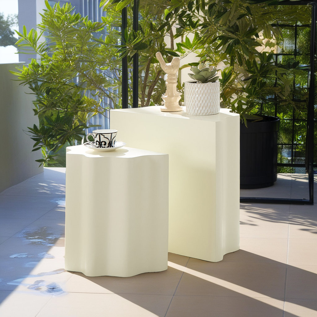 Orren Ellis 2-Piece Wavy Edge Side Table Set – Modern Fiberglass Coffee ...