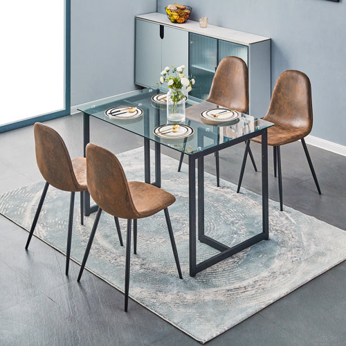 Mercury Row® Gillham 5 - Piece Glass Top Sled Dining Set & Reviews ...