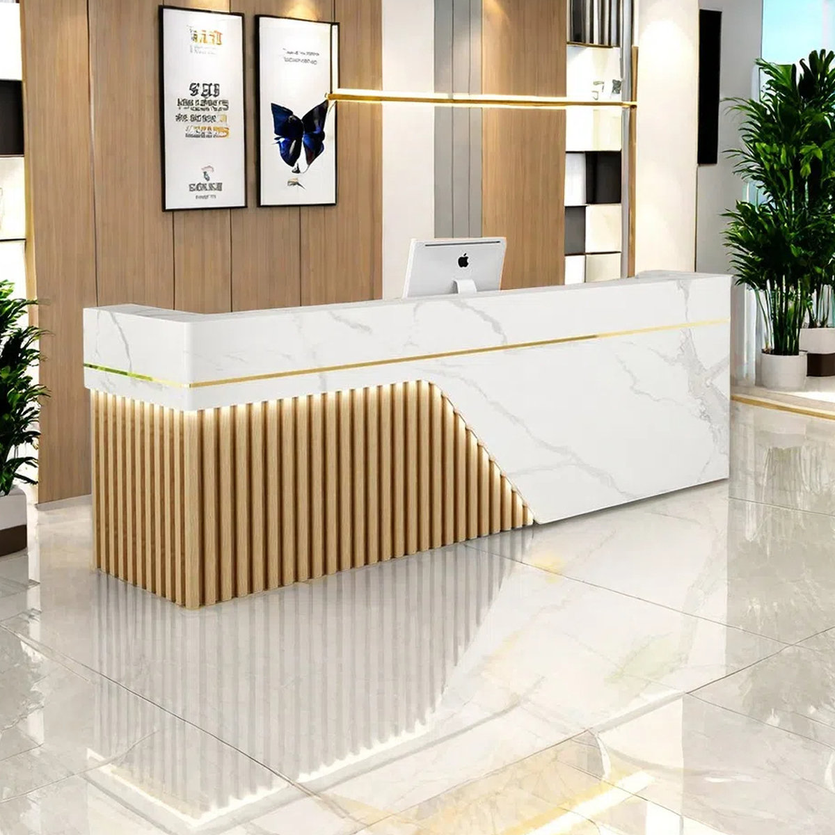 OX Art Reception Desk 102.36” Modern Writing Desk, Computer Table ...