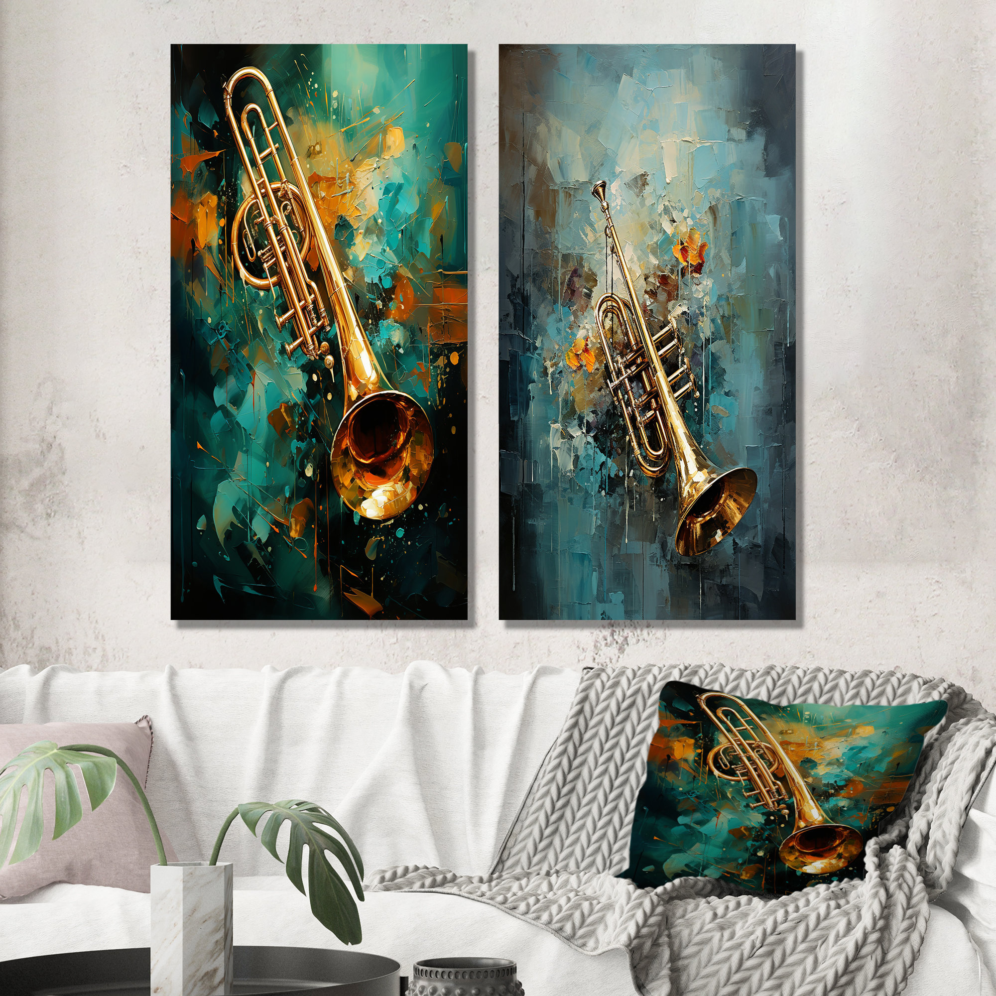 Lark Manor™ Trombone Tribute Jazzed Jade - Music Metal Wall Art Set Of ...