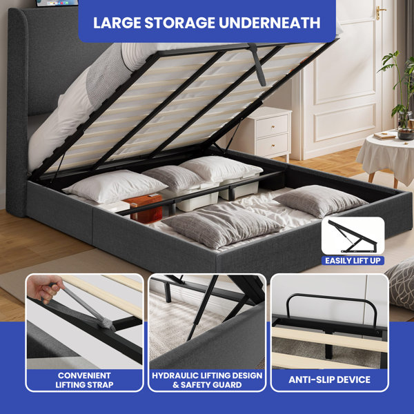 Latitude Run® Cuvier Upholstered Metal Wingback Storage Bed | Wayfair
