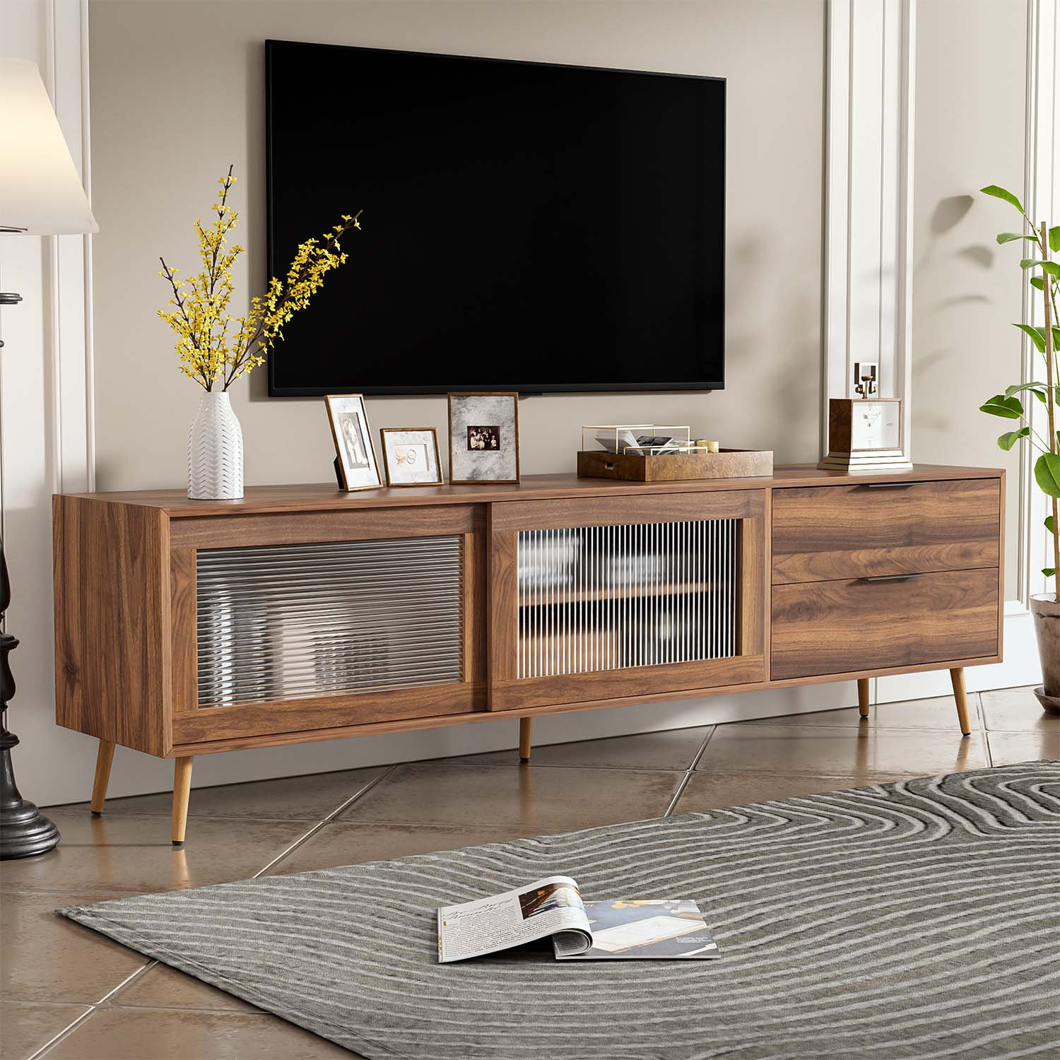 Wondrous Iconic 70" Modern TV Stand For 75"+ TV, TV Console With 2 ...
