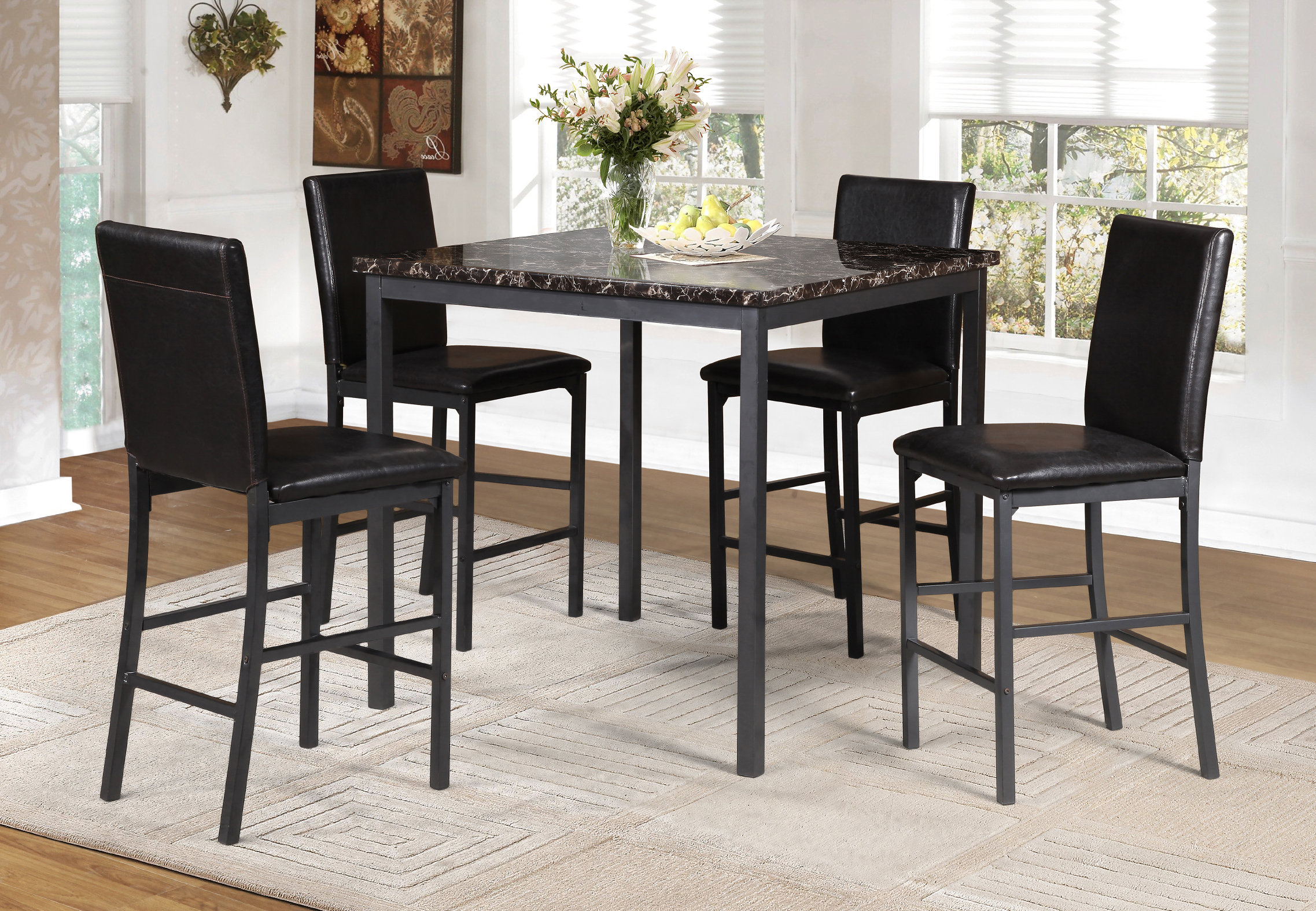 Wildon Home® Dining Set With 1 Table And 4 Chairs Made Of Metal, Black ...