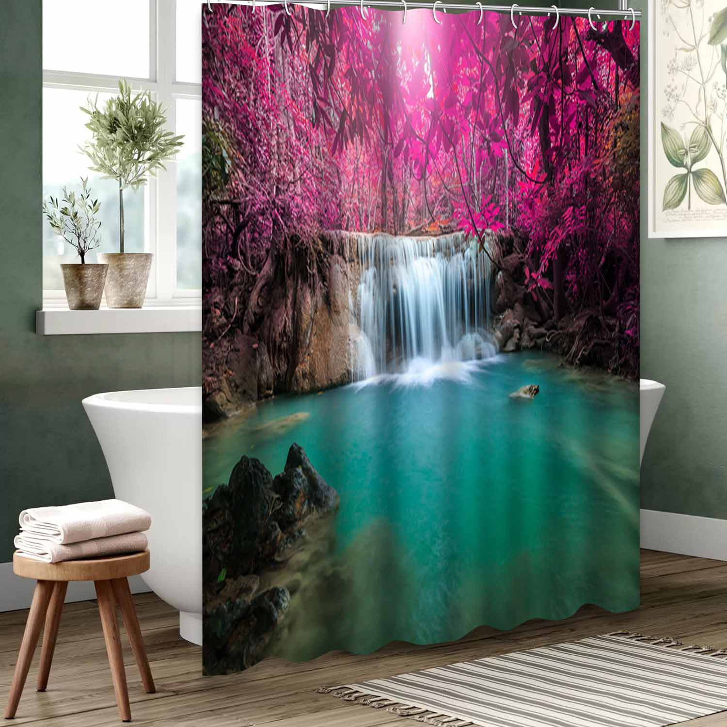 East Urban Home Autumn Waterfall Shower Curtain with 12 Hooks ...