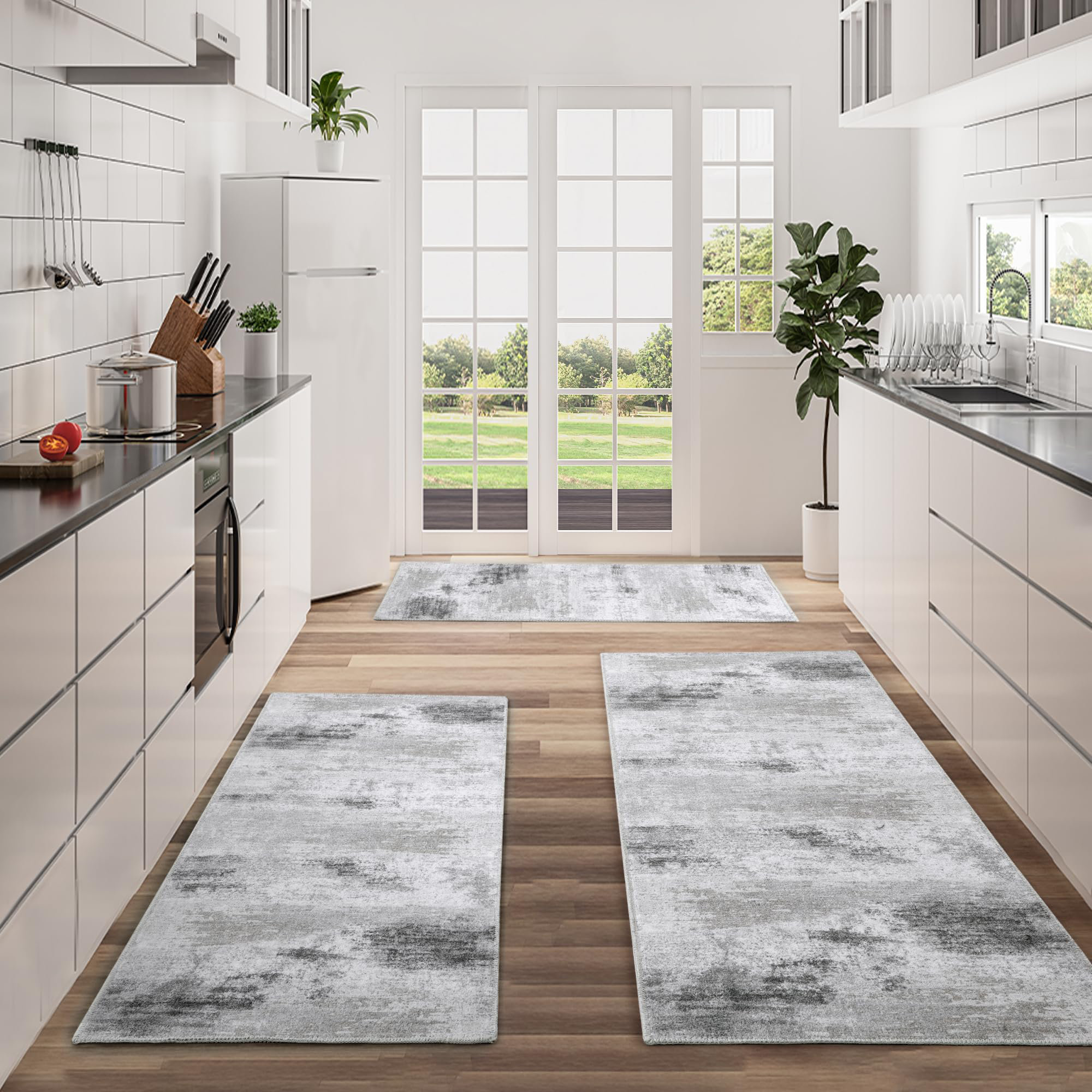 17 Stories Modern Abstract Kitchen Rugs Set of 3 | Wayfair