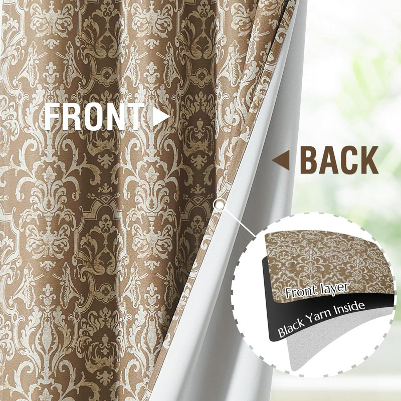 Alcott Hill® Bedroom Brown Damask Patterned Curtains 84 Inch Length ...