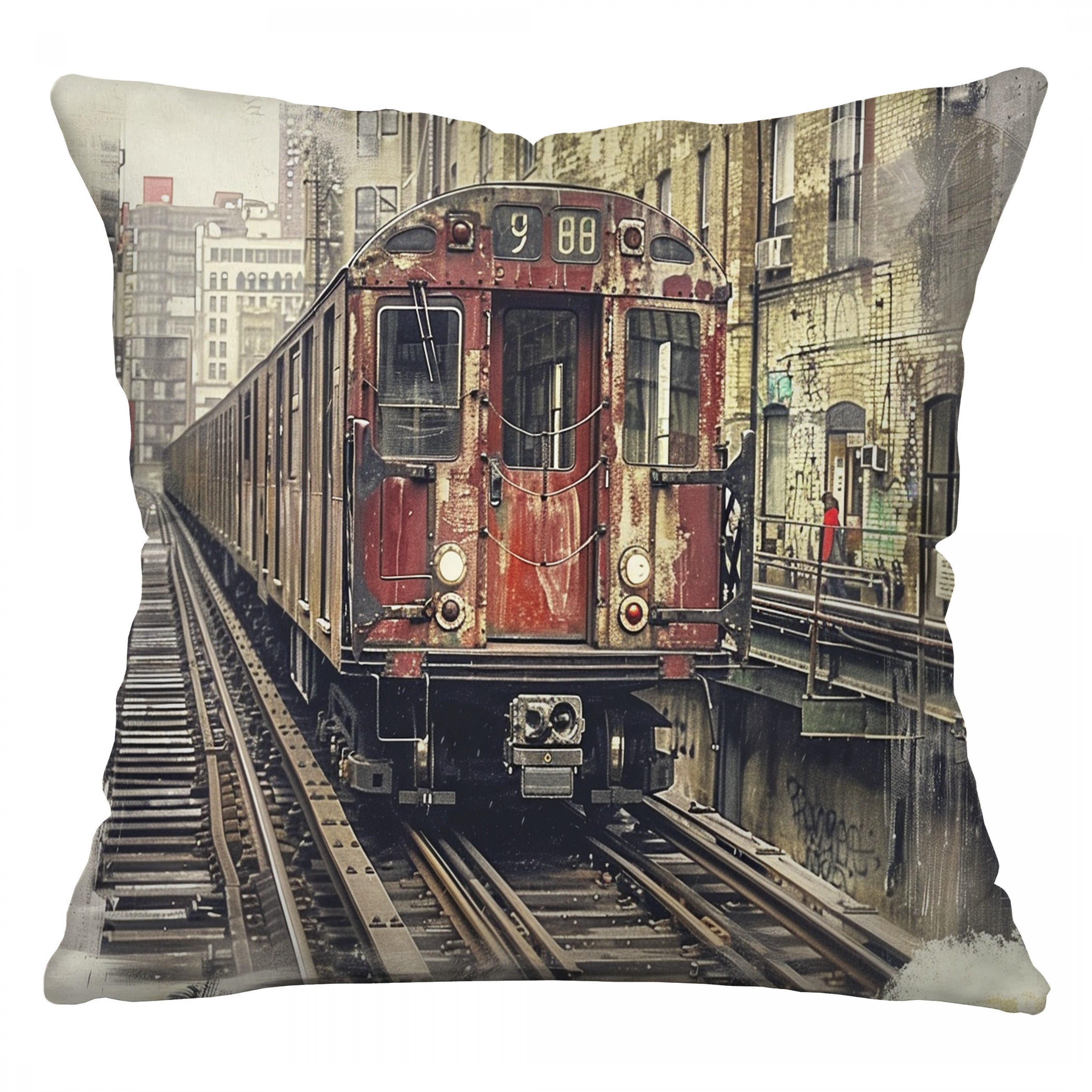 VisionDecor Subway train Throw Pillow, Transportation Cotton Twill ...