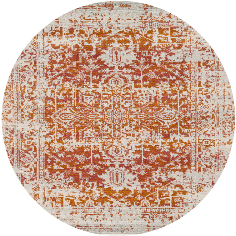 17 Stories Round Oriental Vintage Area Rug Orange/Beige | Wayfair.co.uk