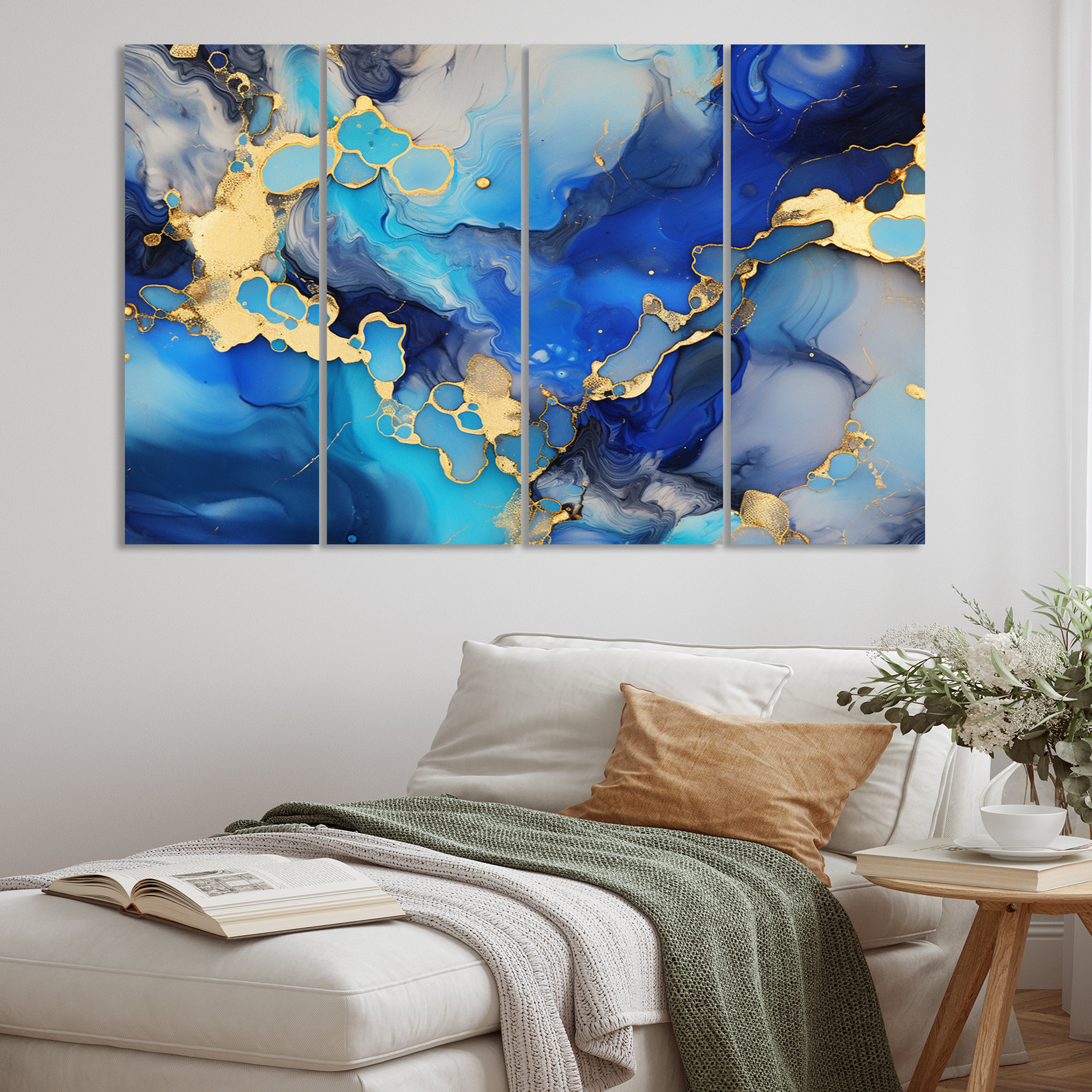 Mercer41 Blue and Gold Luxury Abstract Fluid Art I - Fractals Metal ...