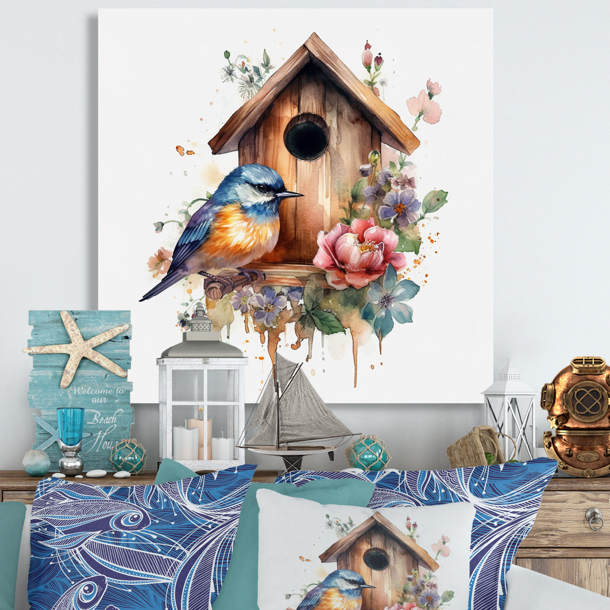 Red Barrel Studio® Bird On A Birdhouse Framed On Canvas Print | Wayfair