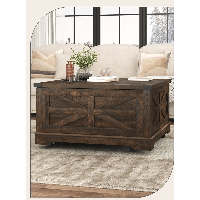 Gracie Oaks 36" Farmhouse Movable Lift Top Coffee Table With Storage ...