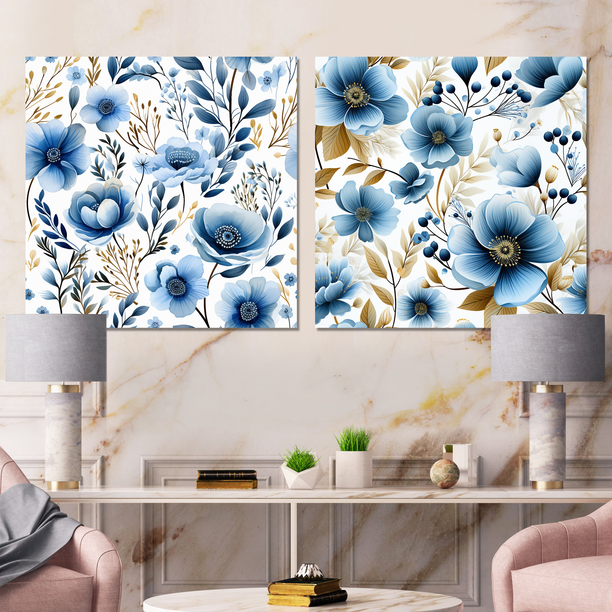Design Art Watercolor Whimsy Blue Floral Melody I - Floral Metal Wall ...
