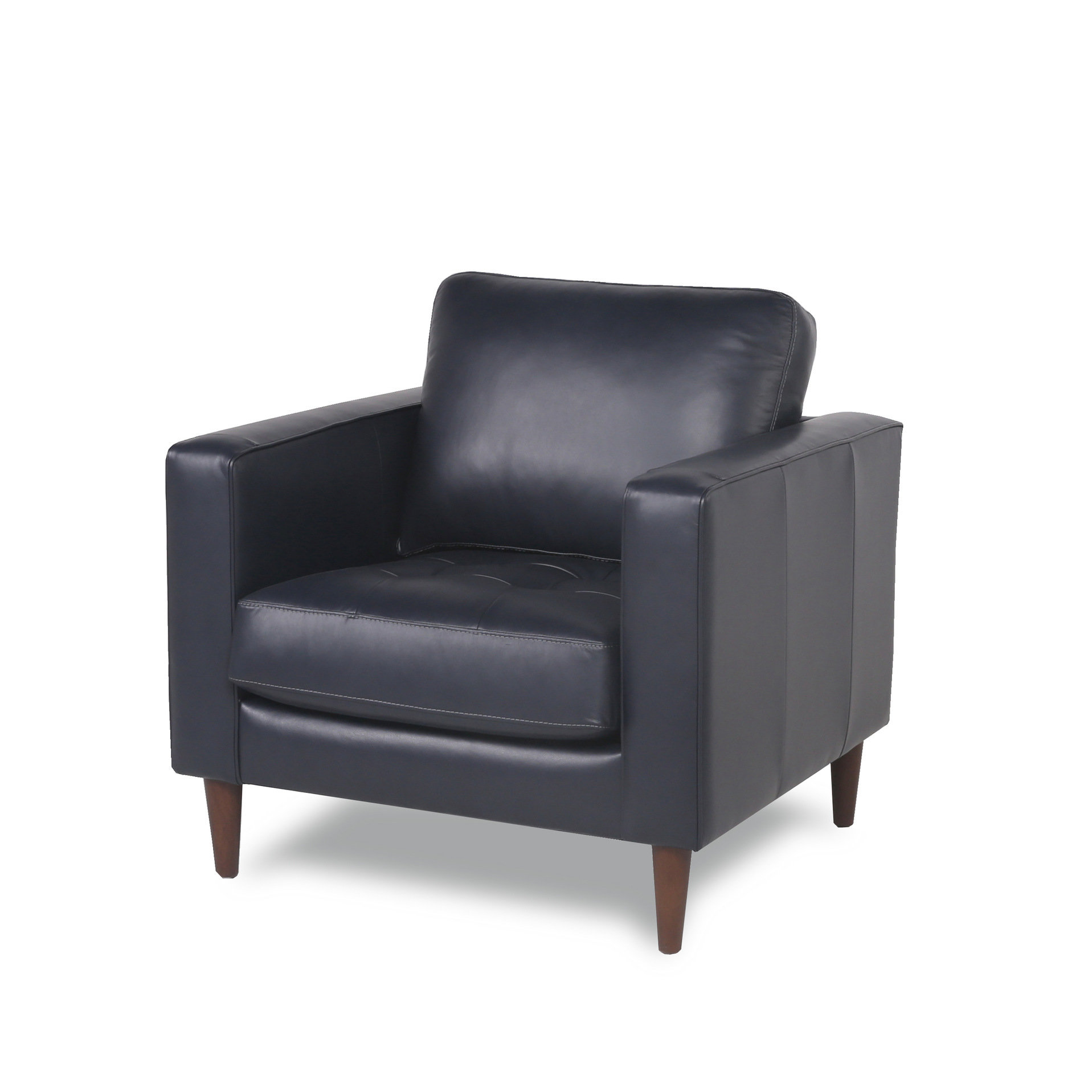 Corrigan Studio® Navy Blue Leather Chair, Mid-Century Inspired Look ...