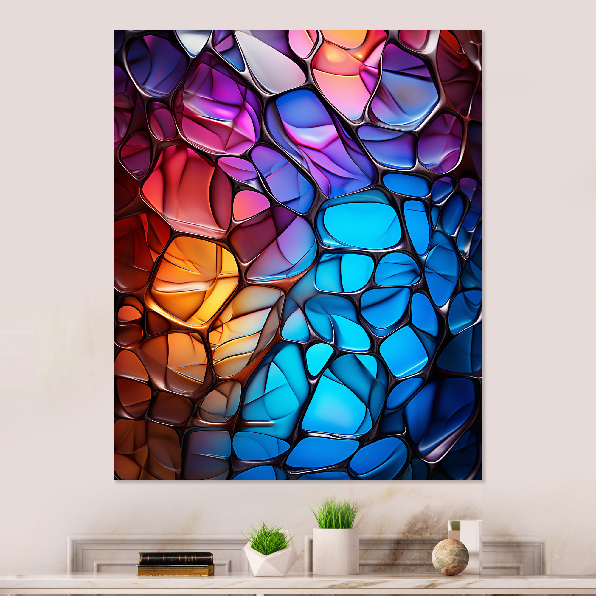 Lark Manor™ Colorful Opalescent Abstract Fractal Glass Relief I ...