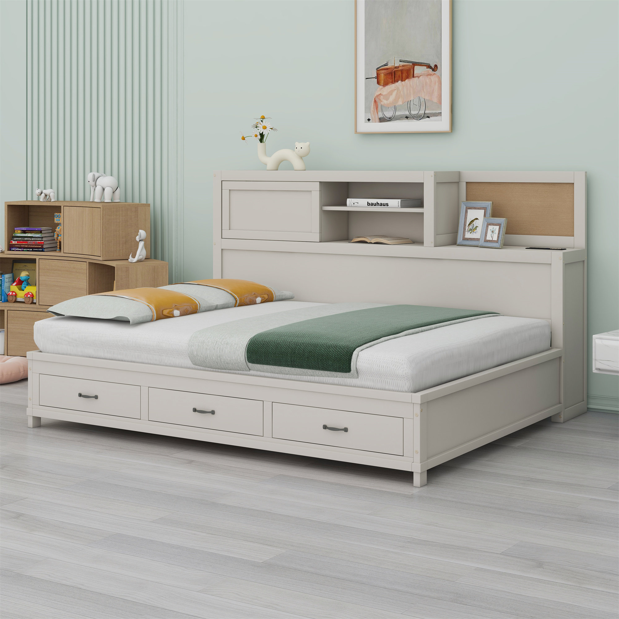 Red Barrel Studio Wooden Daybed With Storage Drawers, Upper Soft Board ...