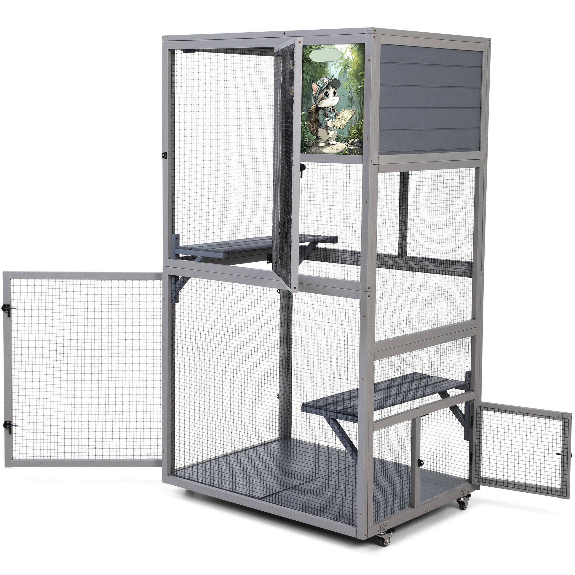 One Allium Way® 66'' Mobile Cat In Dark Gray, Pinewood And Galvanized ...