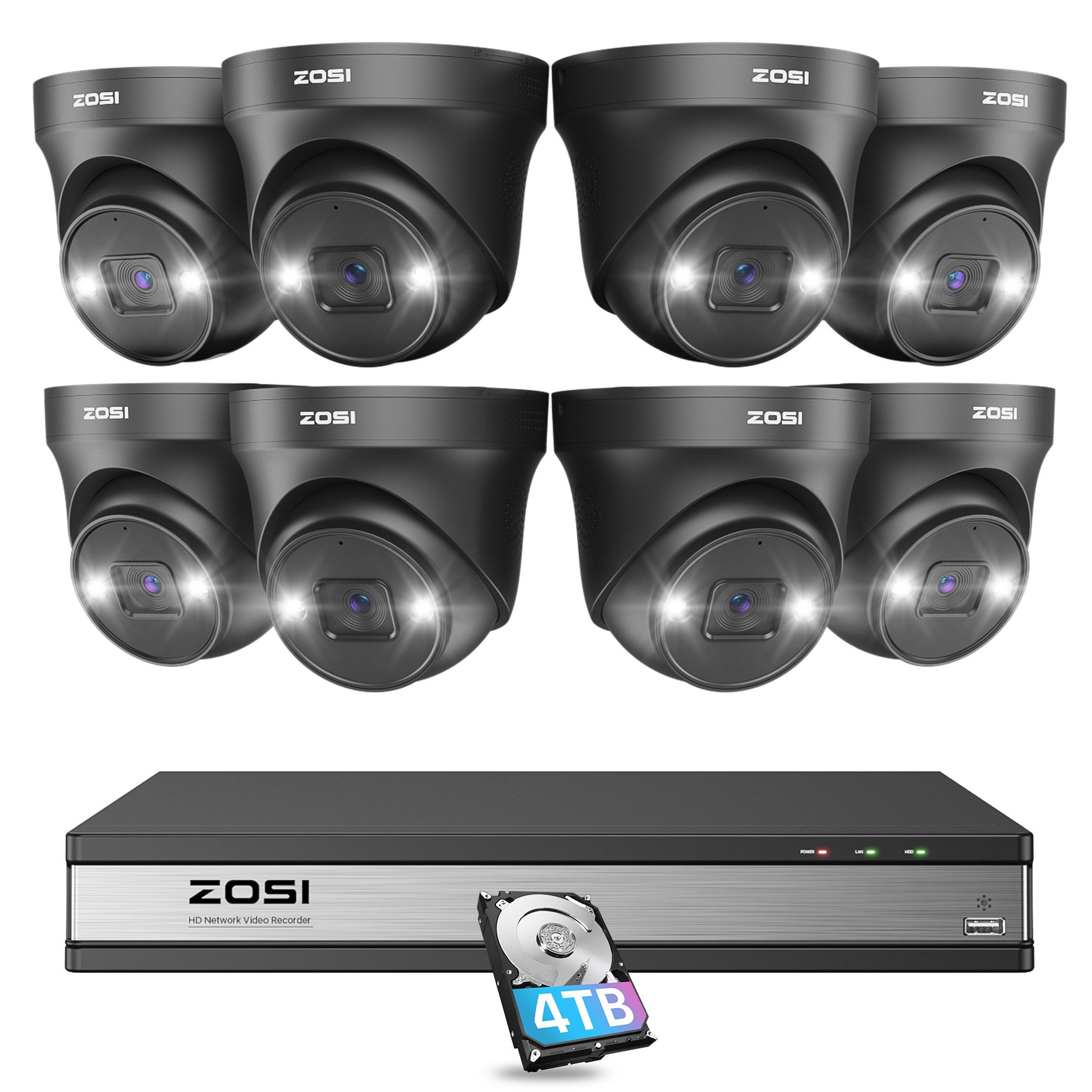 ZOSI 4K 16CH PoE NVR Security Camera System 4TB HDD, 8MP Outdoor PoE ...