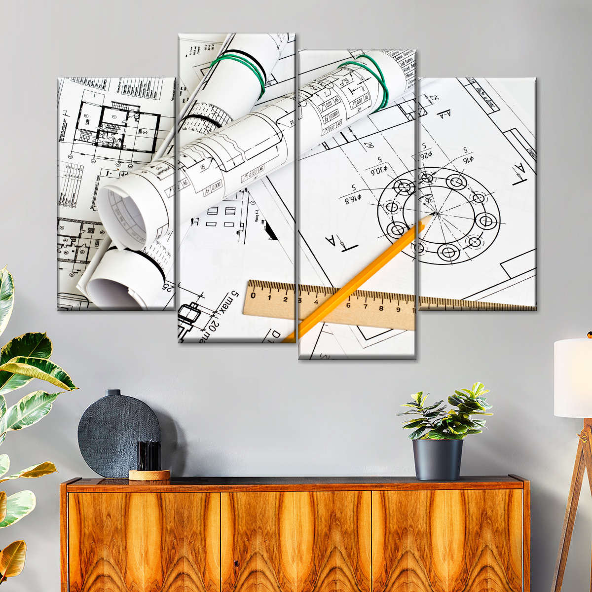 Ebern Designs Engineer Drawings - 4 Piece Wrapped Canvas Multi-Piece ...