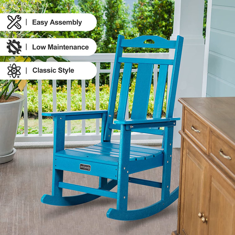 Beachcrest Home™ Patio Rocking Chair, Hdpe Outdoor Indoor Porch Rocker ...
