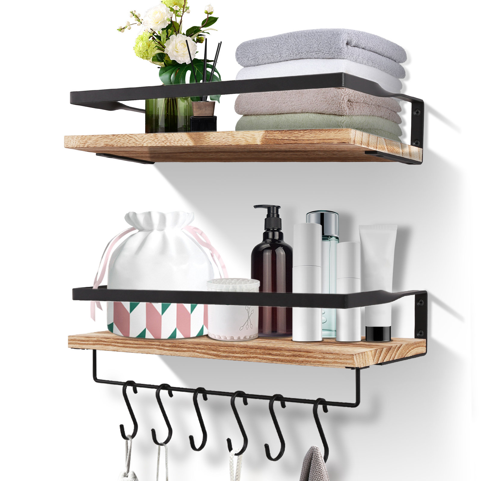 17 Stories Brackenville 2 Piece Floating Shelf with Hooks & Reviews ...