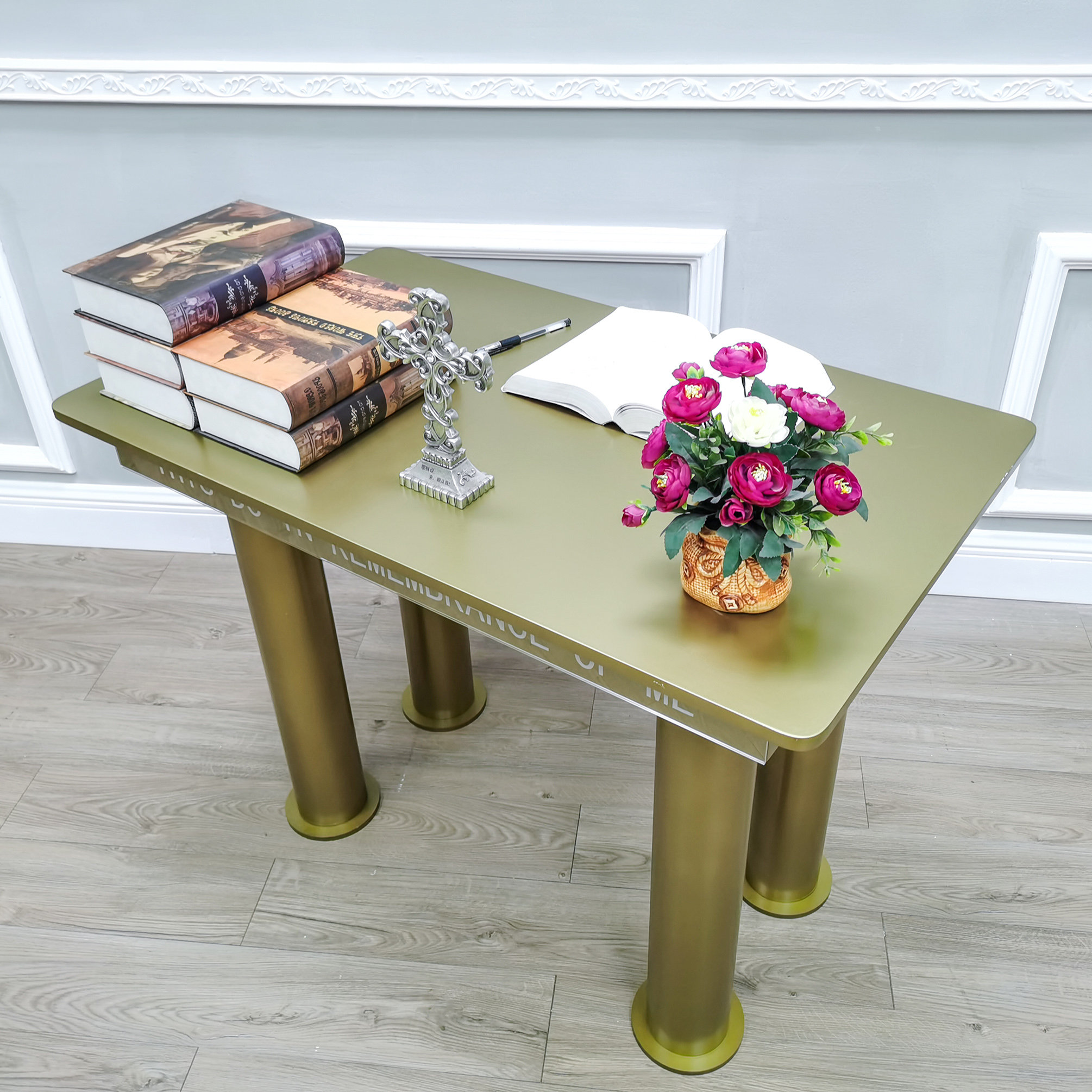 FixtureDisplays 39.3 X 23.6 X 30" Gold Color Wood MDF Church Holy ...