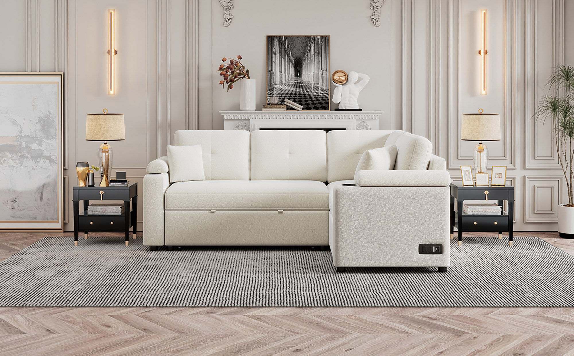 Latitude Run® 83" L-Shape Sofa Bed Pull-Out Sleeper Sofa With Wheels ...