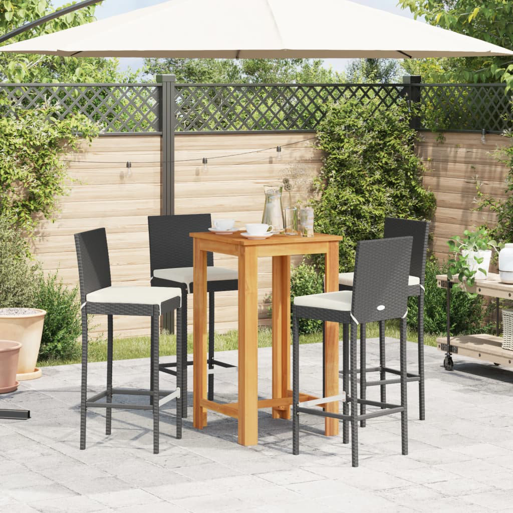 Latitude Run 5 Piece Garden Bar Set Black Solid Wood Acacia And Poly ...