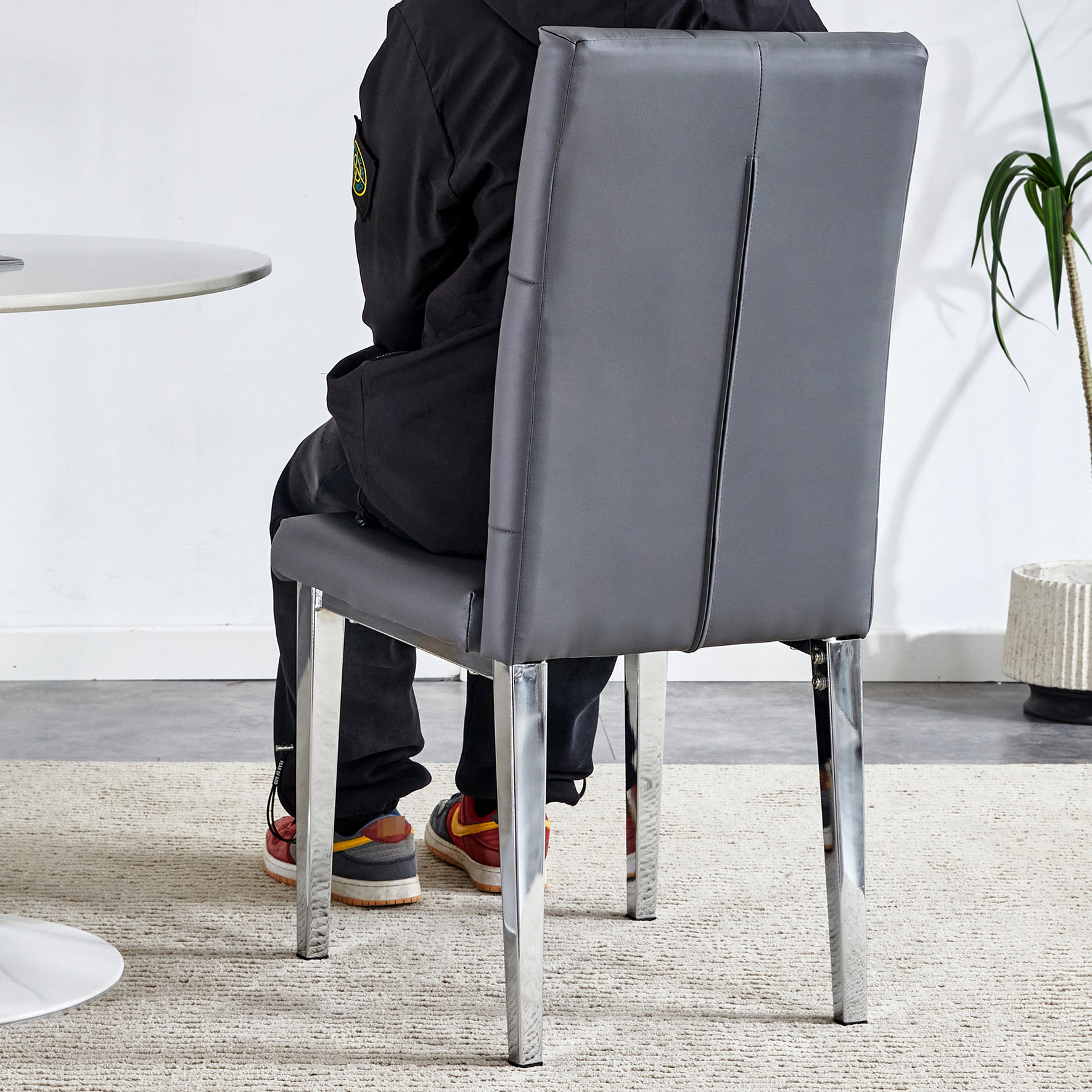 Everly Quinn Fashionable Grey Dining Chairs, 6 With Decorative Metal ...