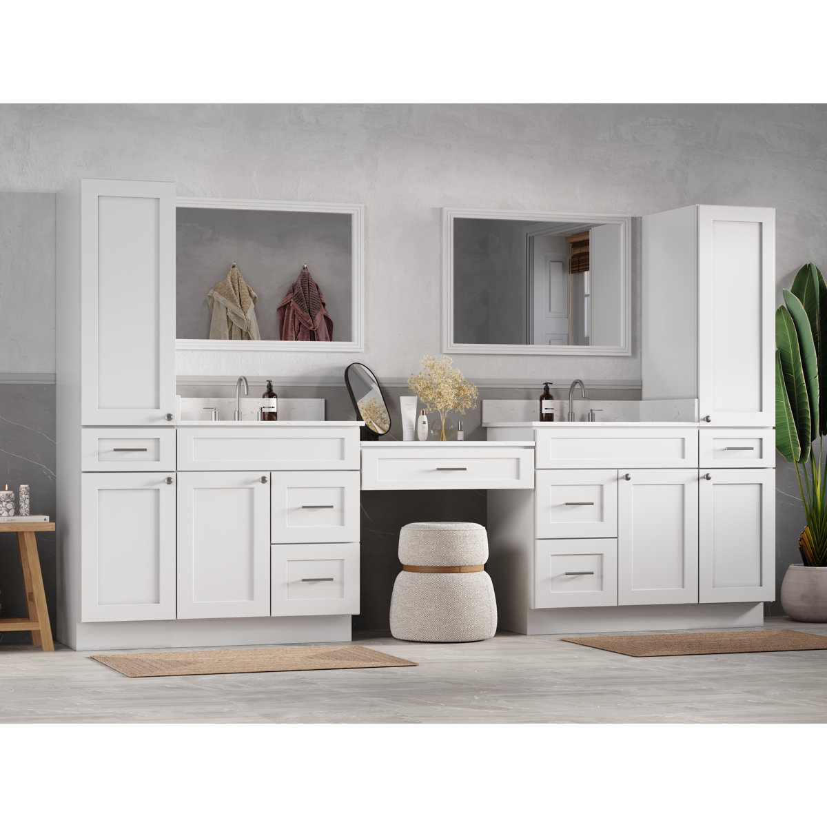 Disar 120'' Double Bathroom Vanity With Desk Linen Tall Cabinet ...