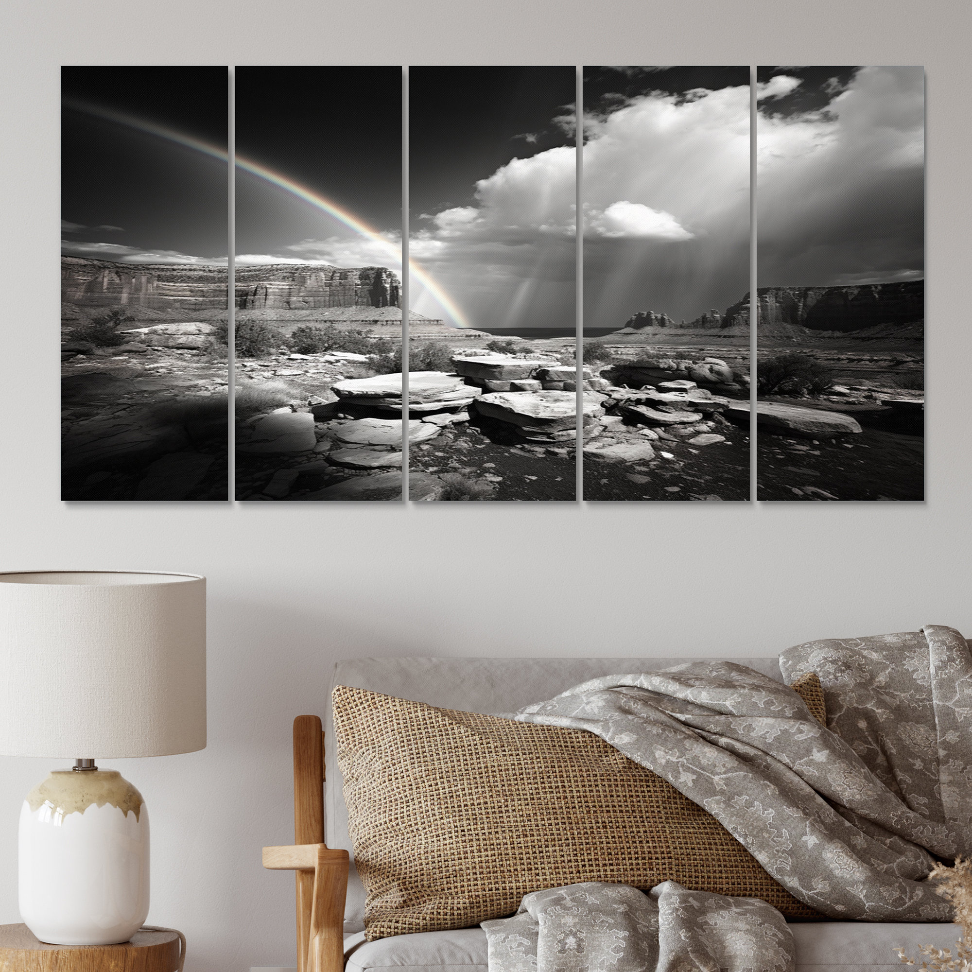 Latitude Run® Monochrome Rainbow Prism Landscape - 5 Piece Wrapped ...