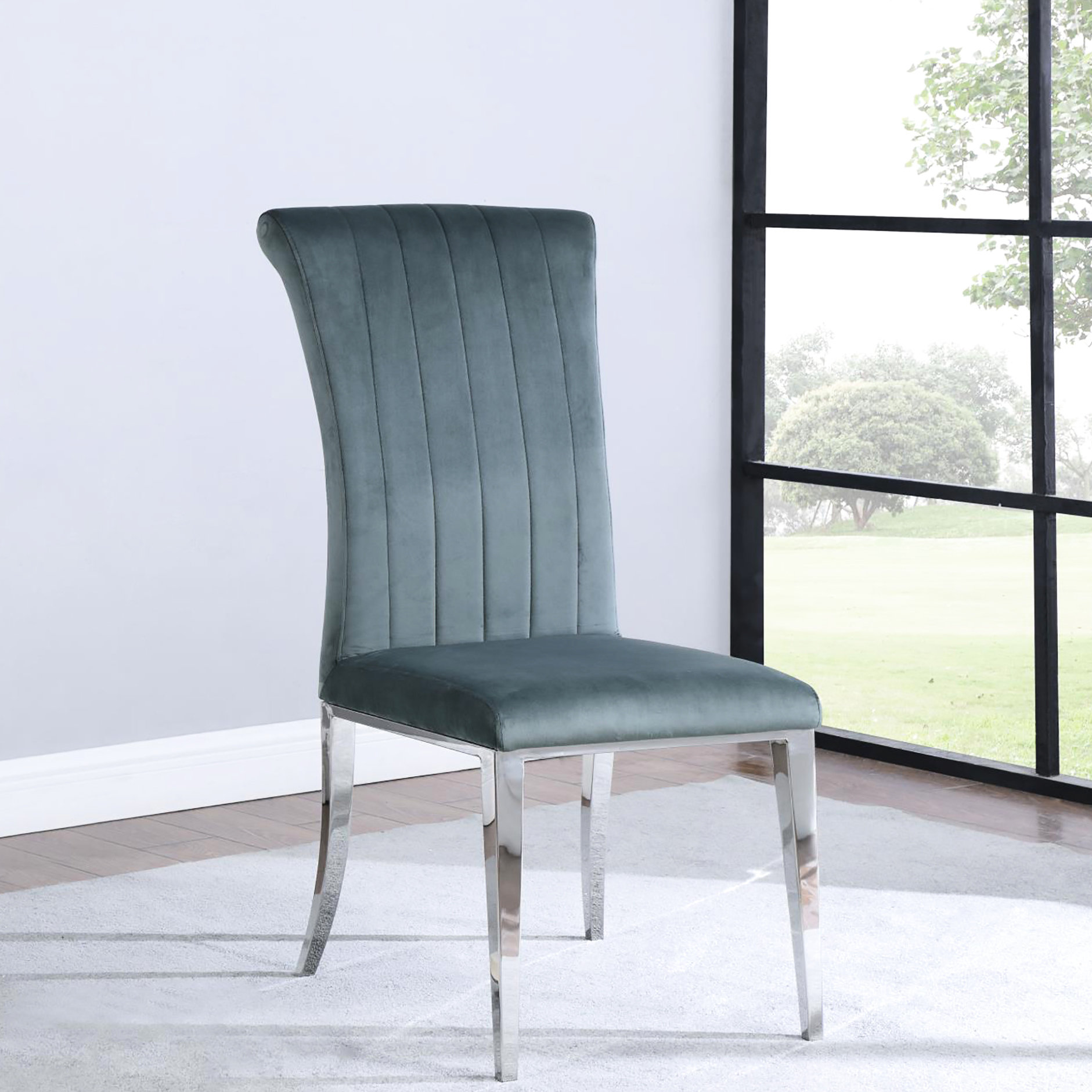 Hokku Designs Of 2 Dark Grey Velvet Chairs - Modern Design & Base ...