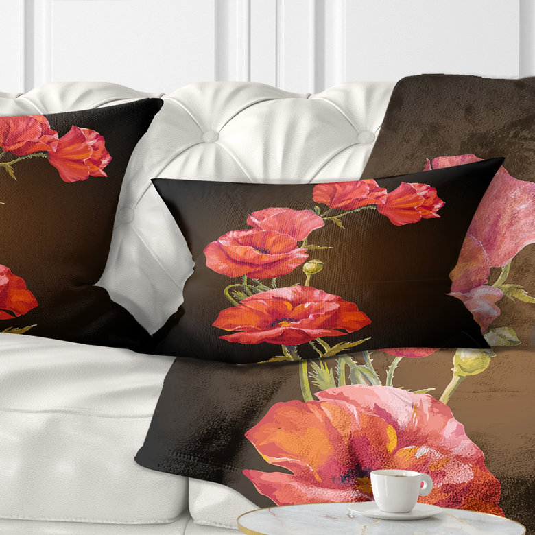 Design Art Bright Poppies Flower - Floral Printed Throw Pillow | Wayfair