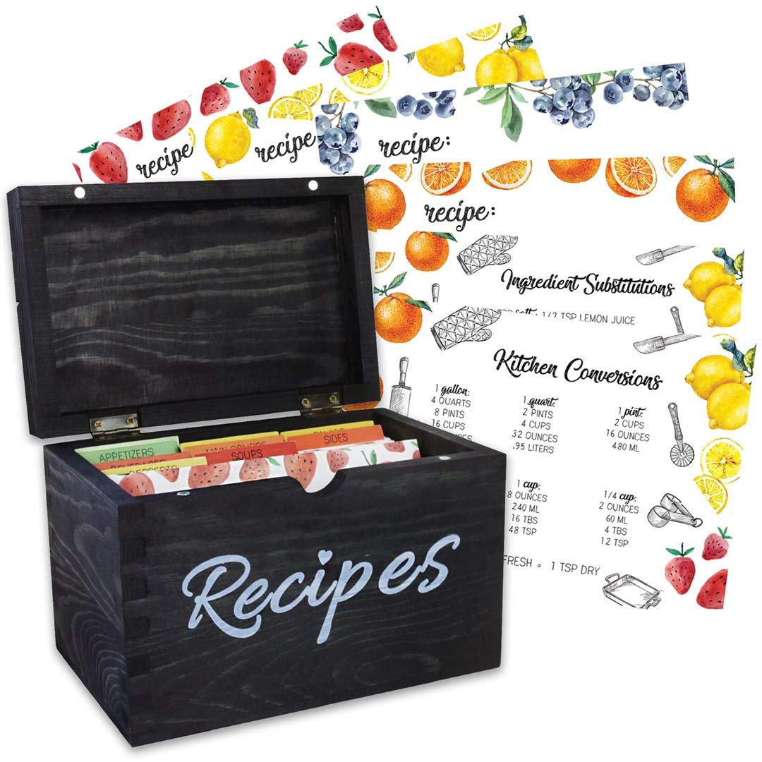 BOJUNTAN Recipe Card Holder Box With 100 4X6 Inch Recipe Cards, 9 ...