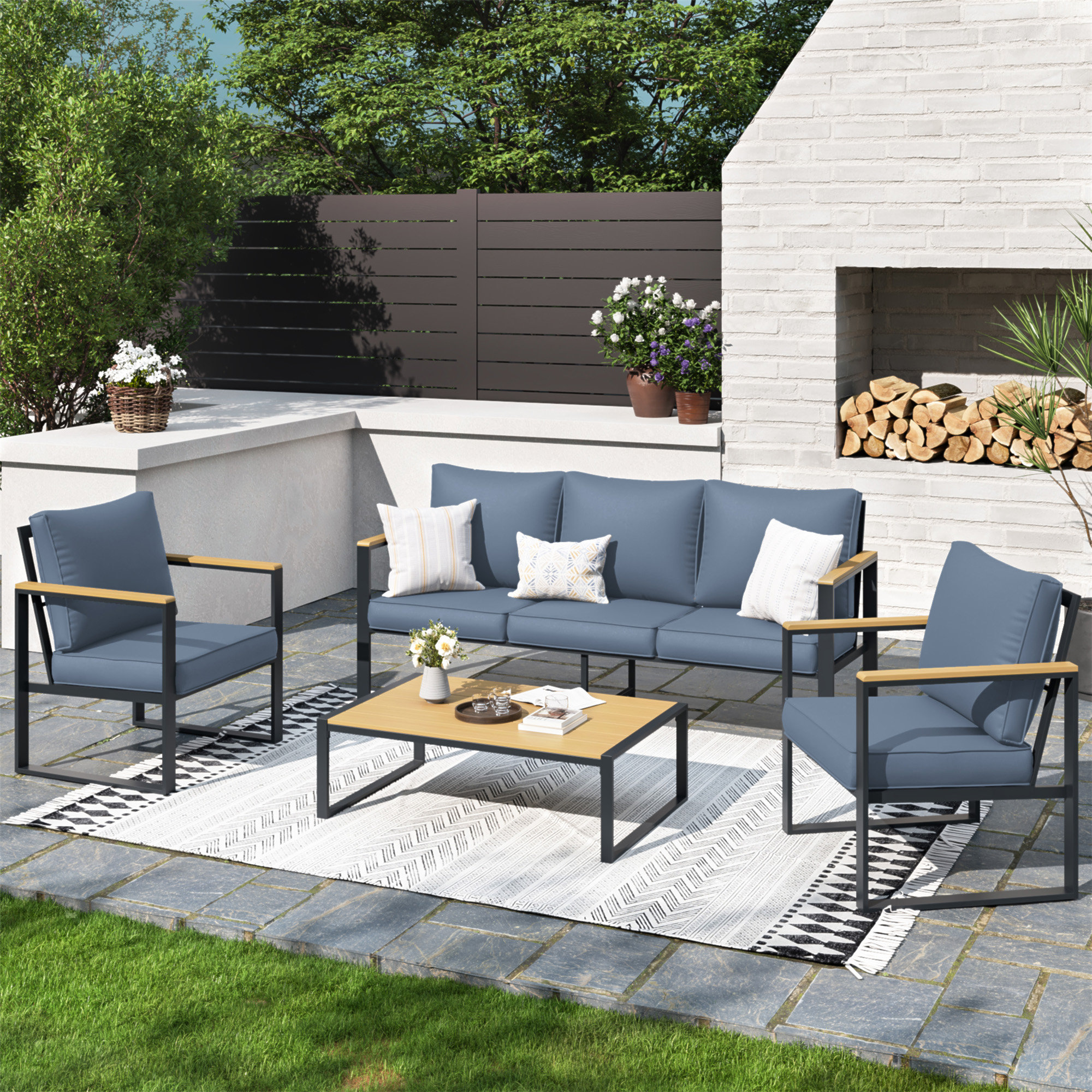 Latitude Run® Outdoor 4 Pieces Furniture Sets Modern Iron Patio ...