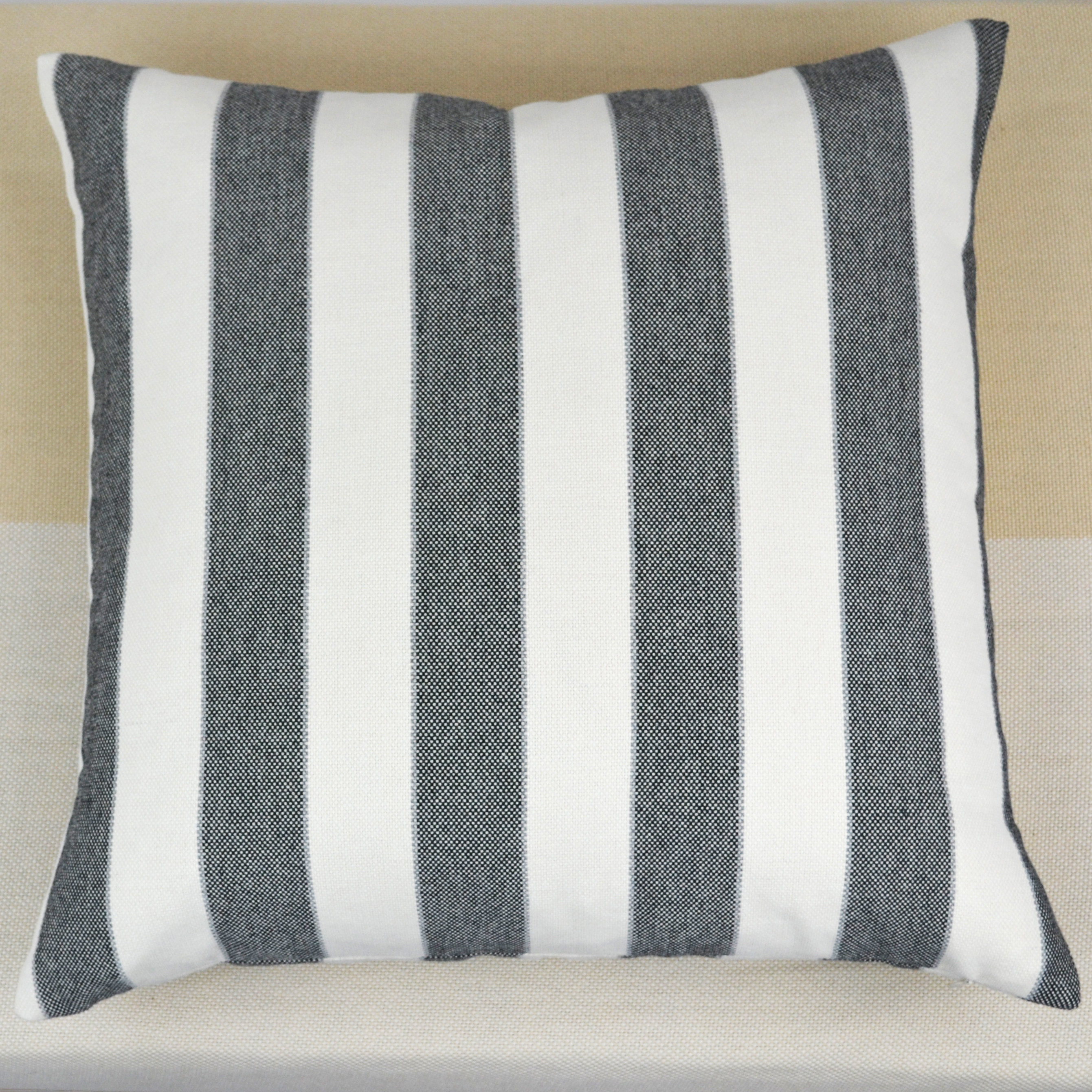 Jiti Highland Dunes Indoor Bold Striped Black And Cream Textured Linen ...