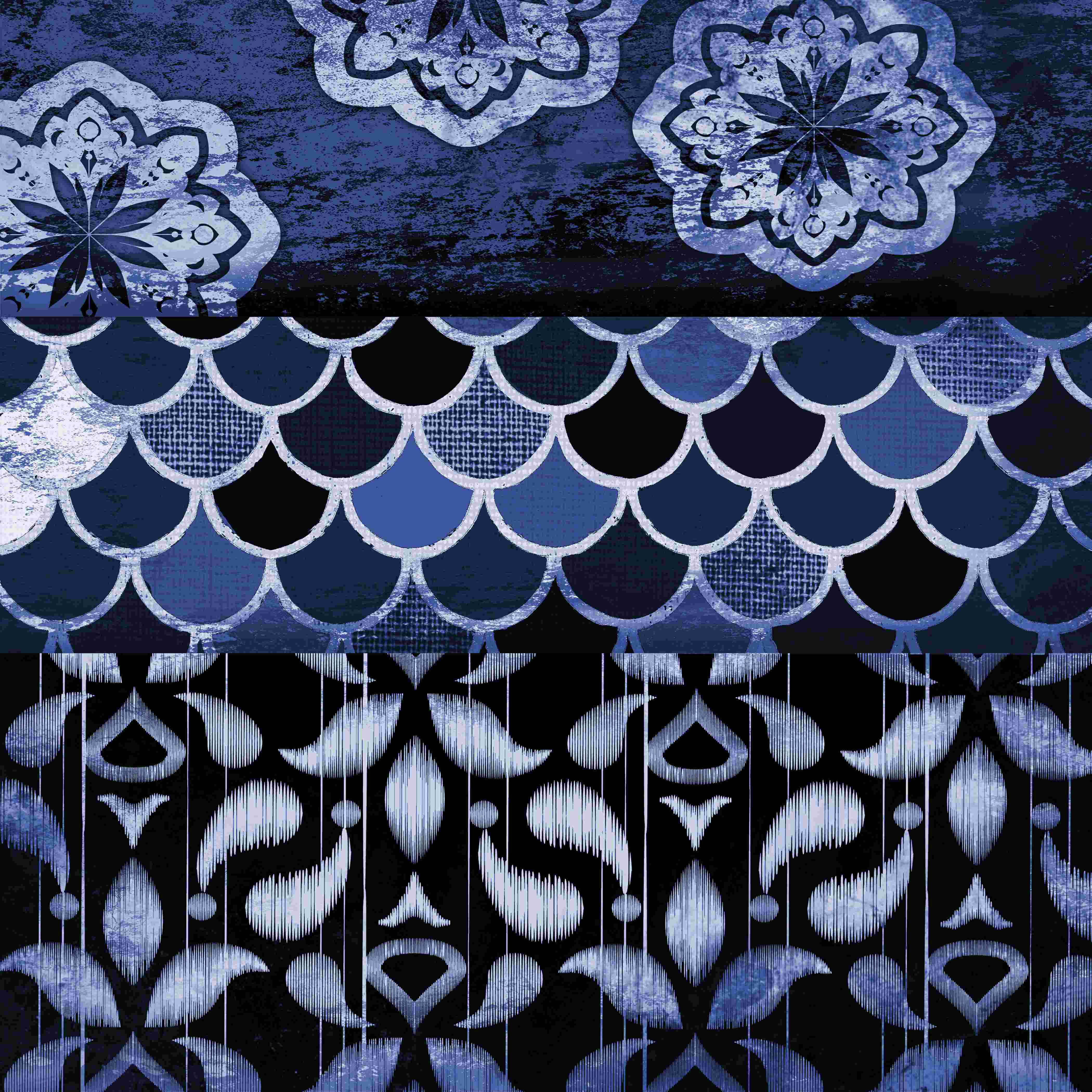 Bungalow Rose Indigo Patterns - Wrapped Canvas Graphic Art | Wayfair