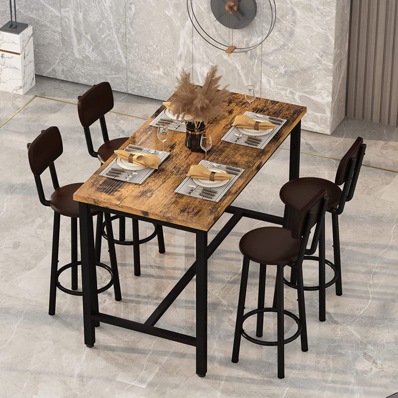 17 Stories Enchantyd 5 Piece Kitchen & Dining Room Set with 4 Stools ...