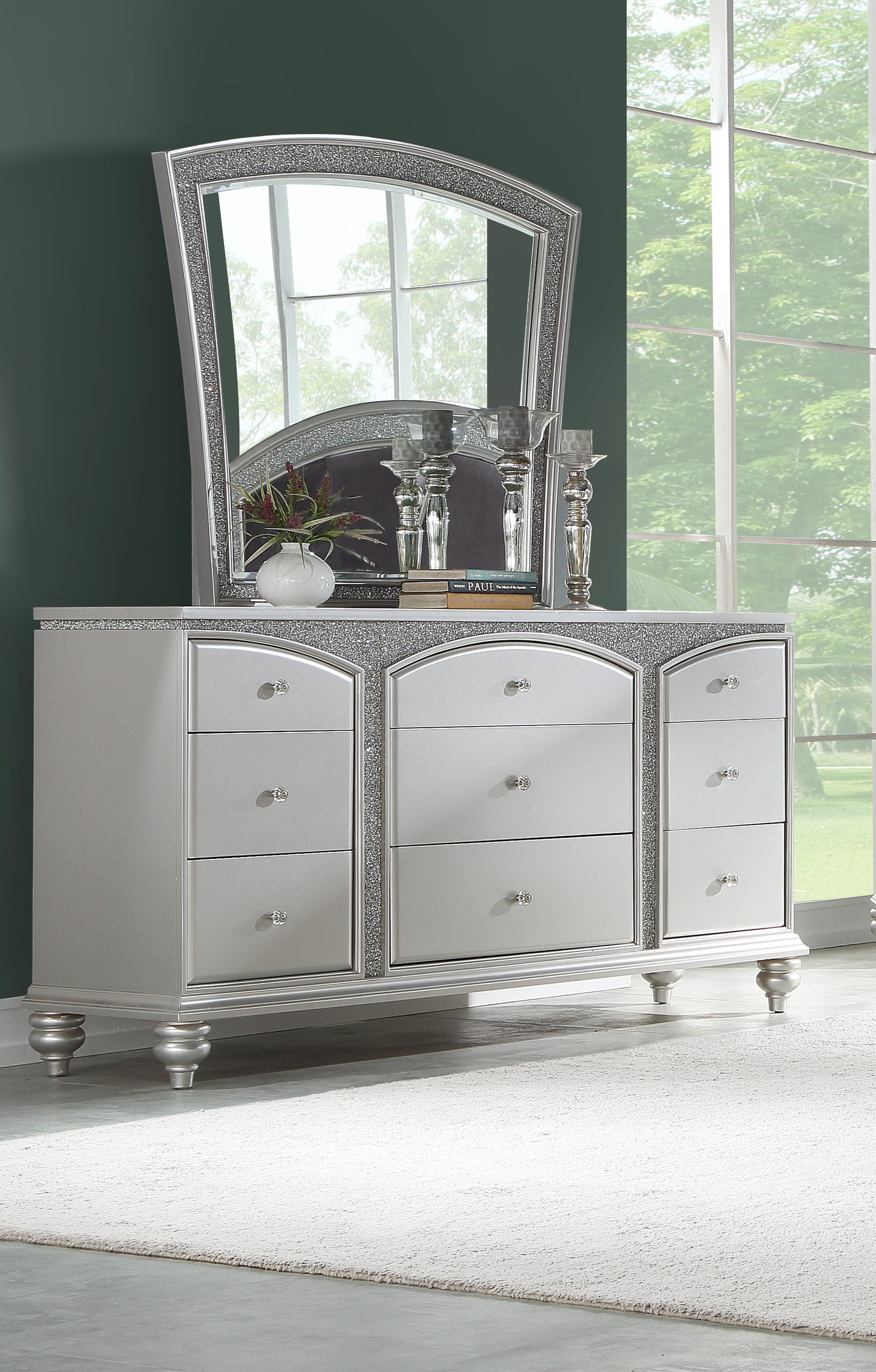 House of Hampton® Fuson 9 Drawer Double Dresser with Mirror | Wayfair
