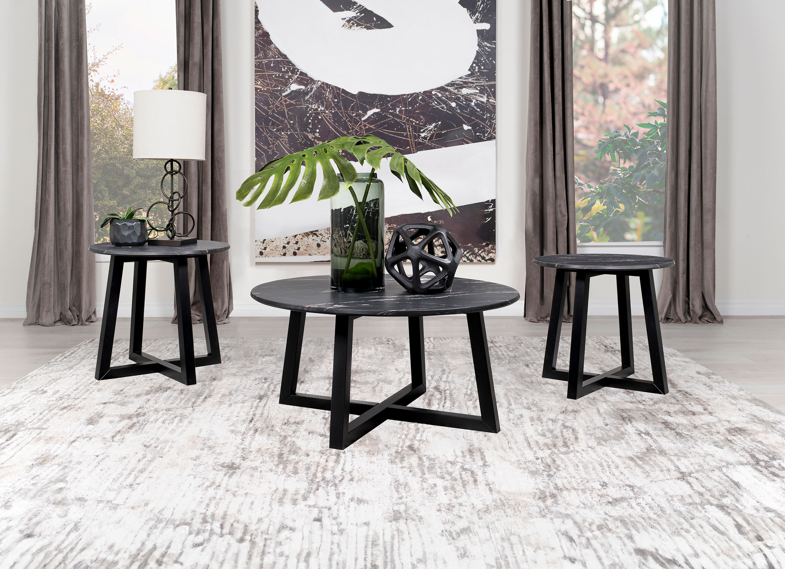 Ivy Bronx Hamburg 3-Piece Smarttop Coffee And End Table Set Black ...