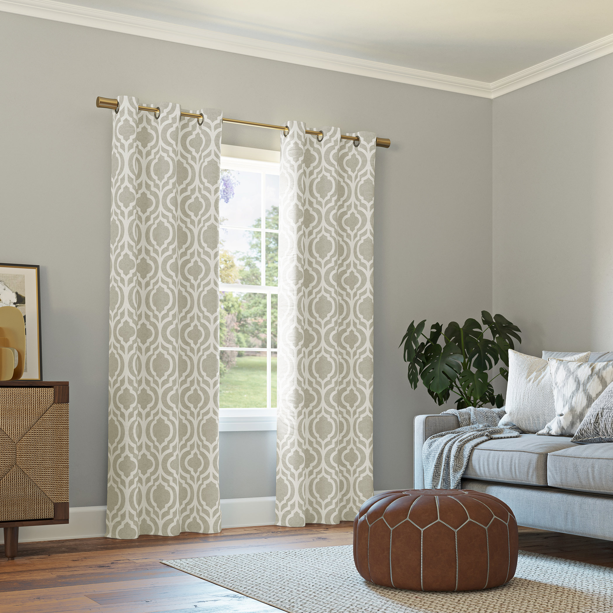 Sun Zero Eldon Gray Trellis Print Blackout Grommet Curtain Panel ...