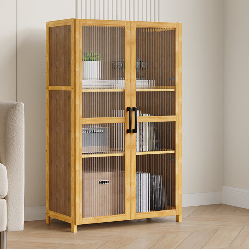 17 Stories 3-Tier Narrow Bookcase Storage Cabinet with Acrylic Door ...