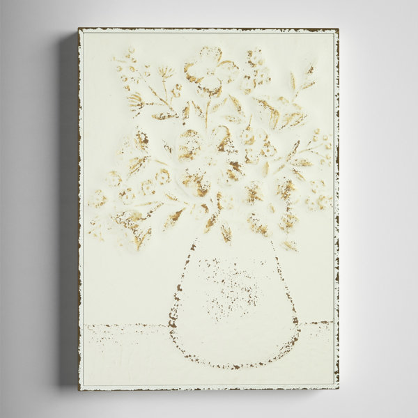 Kelly Clarkson Home Embossed Metal Wall Art with Flowers in Vase ...