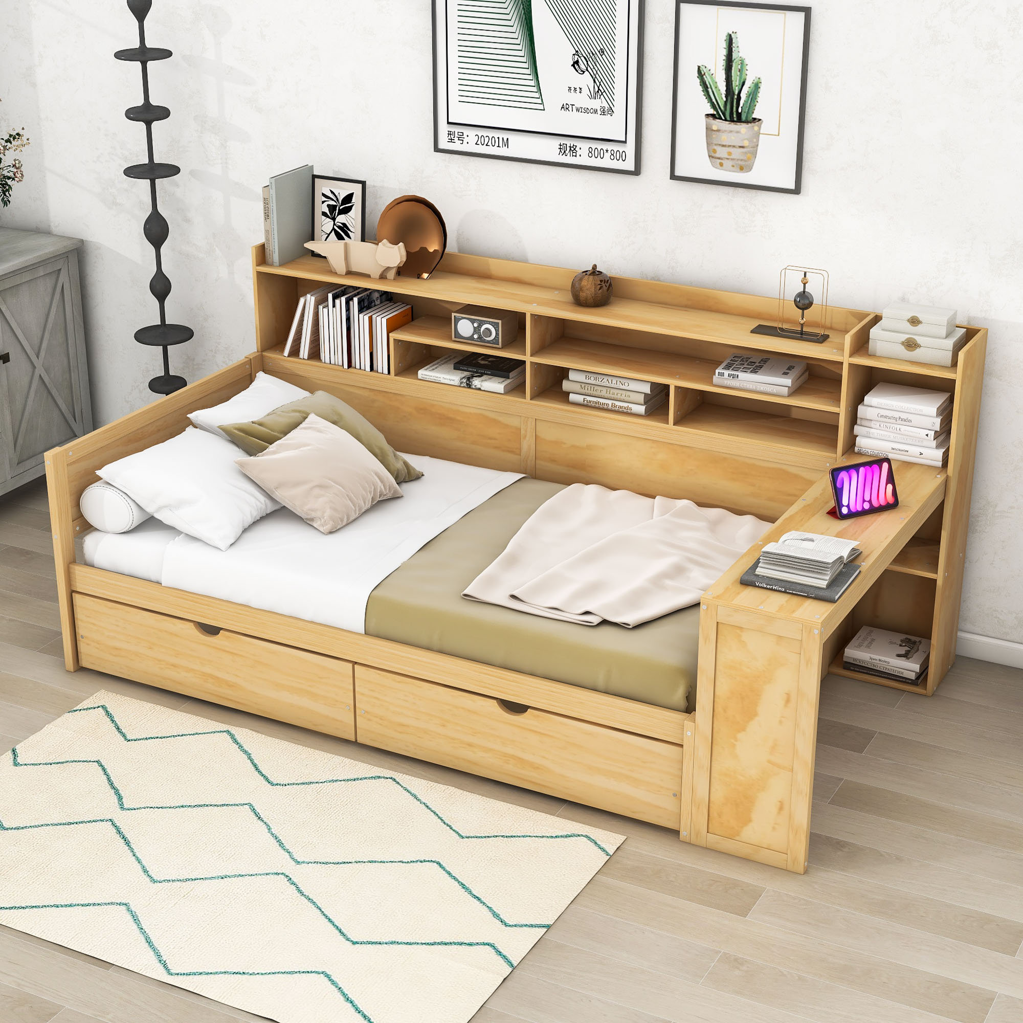 Red Barrel Studio Alameda Wooden Daybed with Storage Shelves, 2 Drawers ...