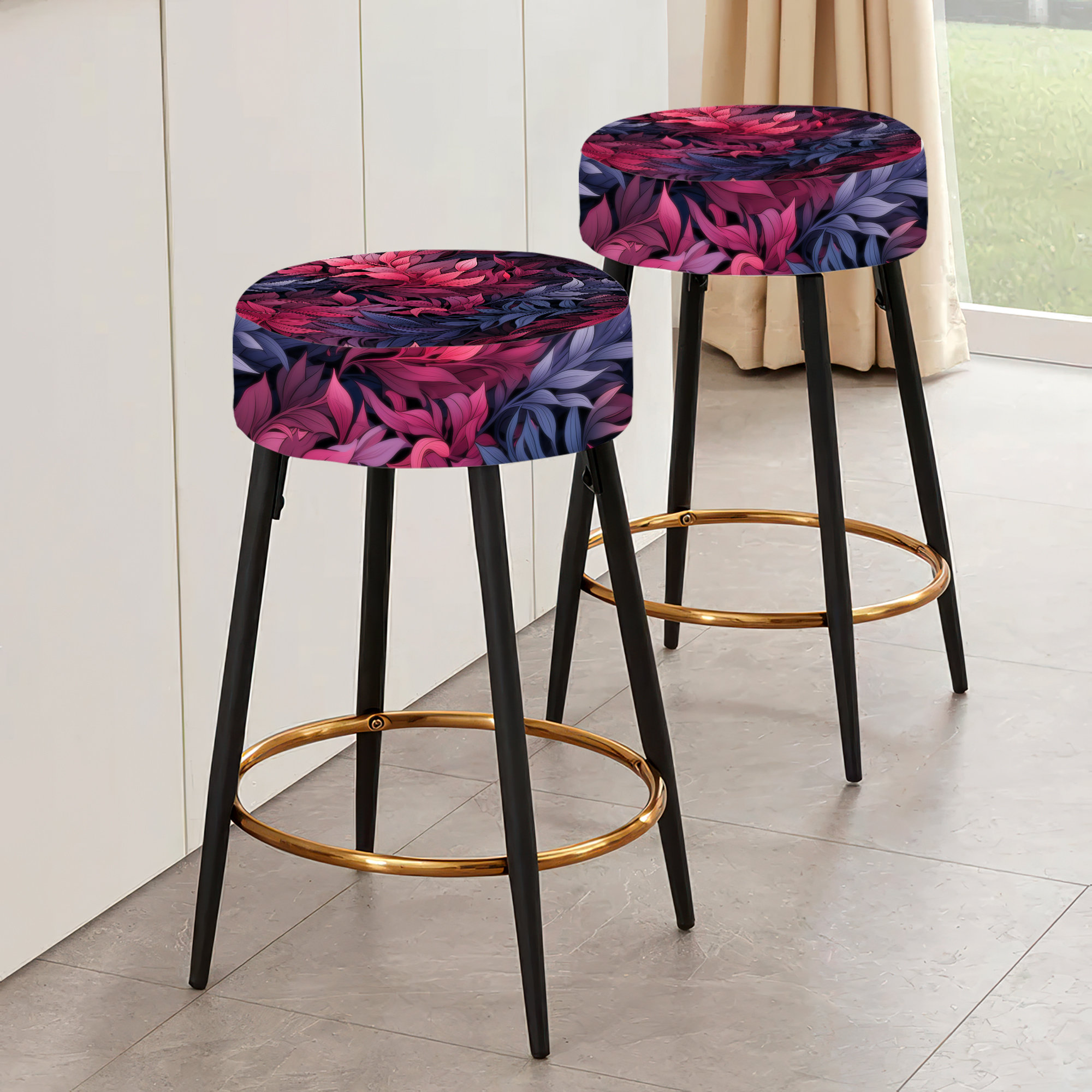 Design Art Crimson Twilight Moody Patterns - Floral Bar Stools Set Of 2 ...