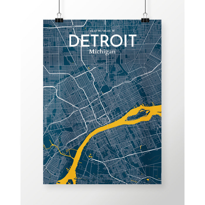 OurPoster.com " Detroit City Map " on Paper | Wayfair
