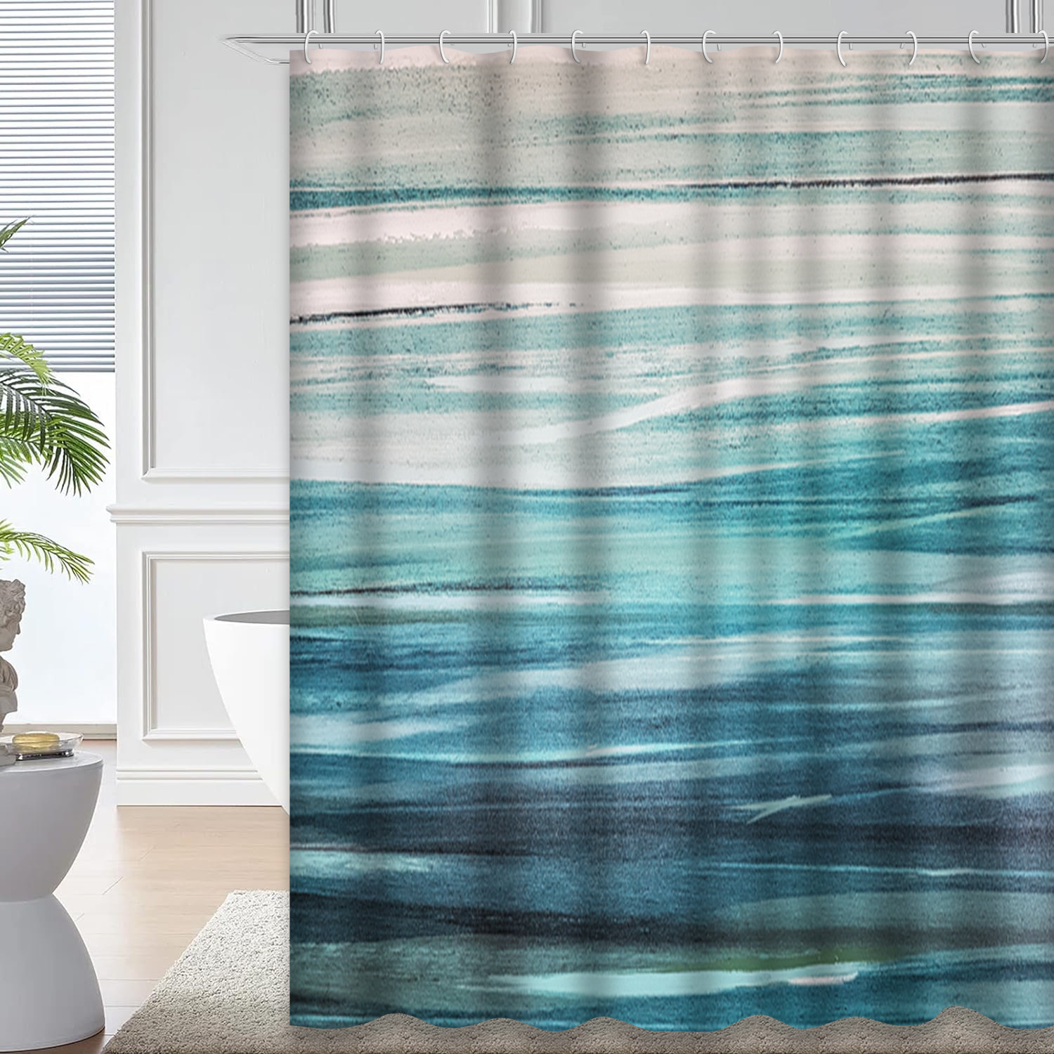 East Urban Home Blue Sea Shower Curtain, Abstract Wave Art, 72x72 Inch ...