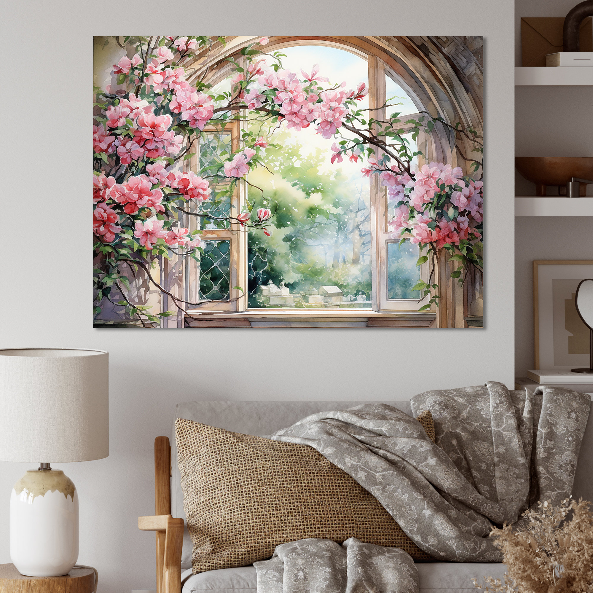Winston Porter Pink Blossoming country window Gaze IV - Window Wall Art ...