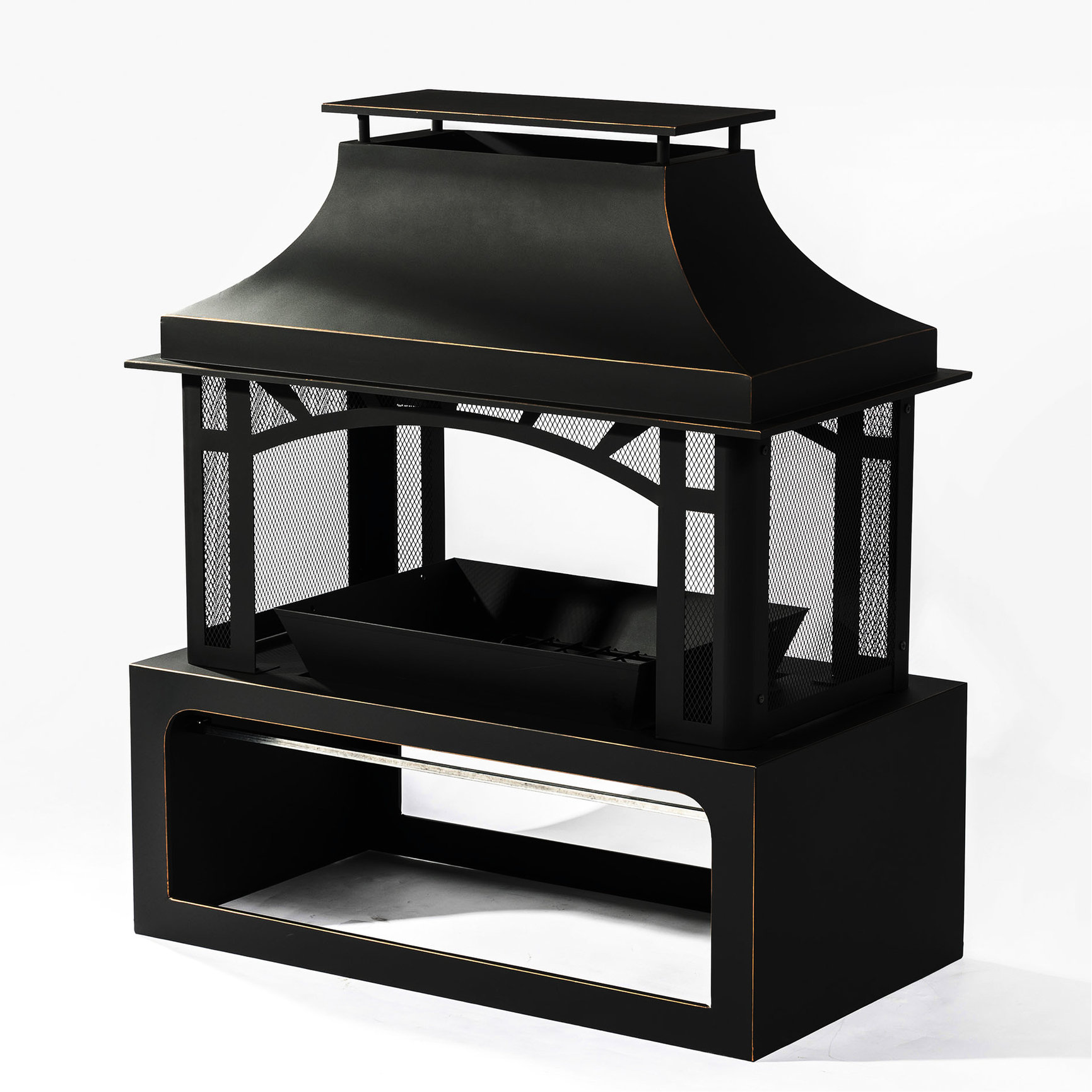 Latitude Run® Foyer d'extérieur au bois en acier noir mat, parfait pour ...