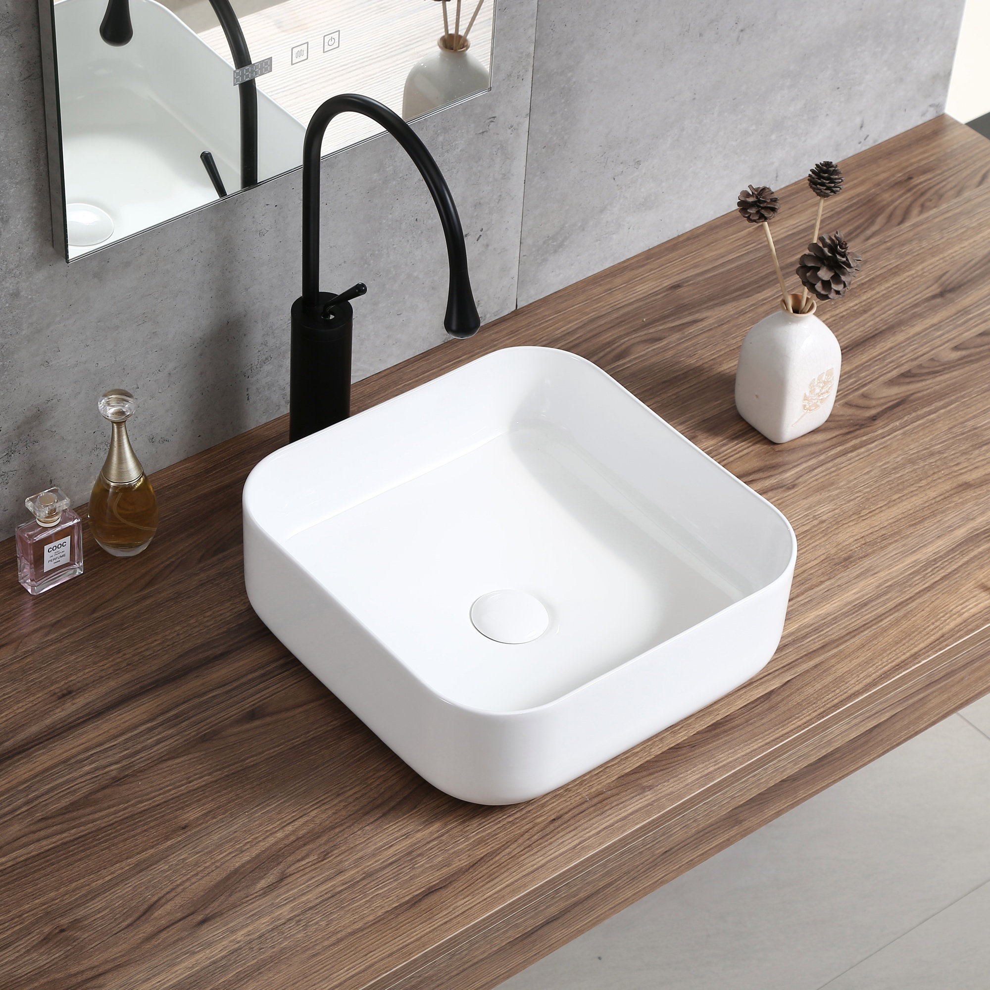 CHENGGUHENGXIN Bothwa Home Square Counter Top Wash Basin (White Finish ...